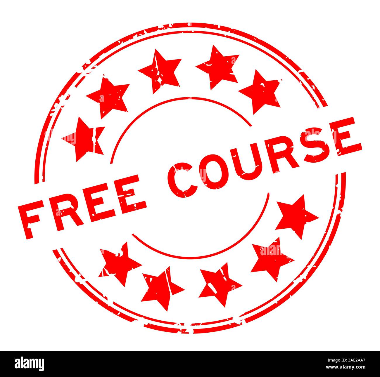 Grunge red free course word round rubber seal stamp on white background ...