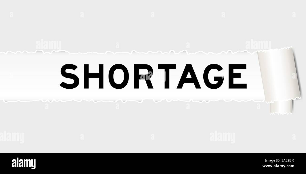 Ripped gray paper background that have word shortage under torn part ...