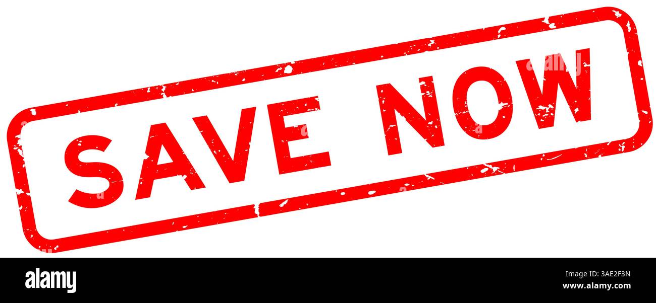 Grunge red save now word rubber square seal stamp on white background ...