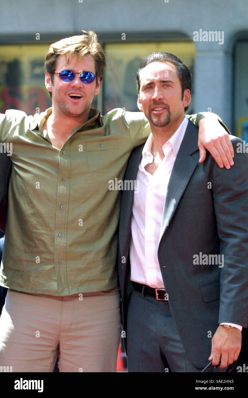 Aug 14, 2001; Los Angeles, CA, USA; Actors NICOLAS CAGE & JIM CARREY ...