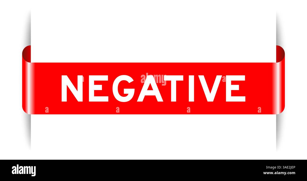 Red color inserted label banner with word negative on white background ...