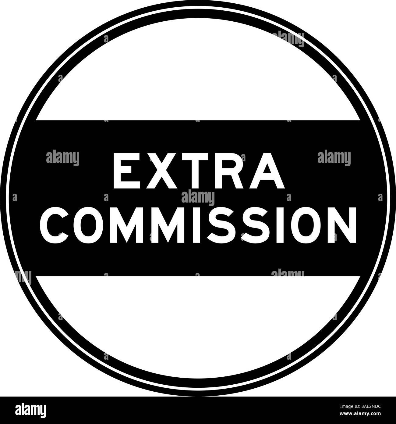 Black color round seal sticker in word extra commission on white ...