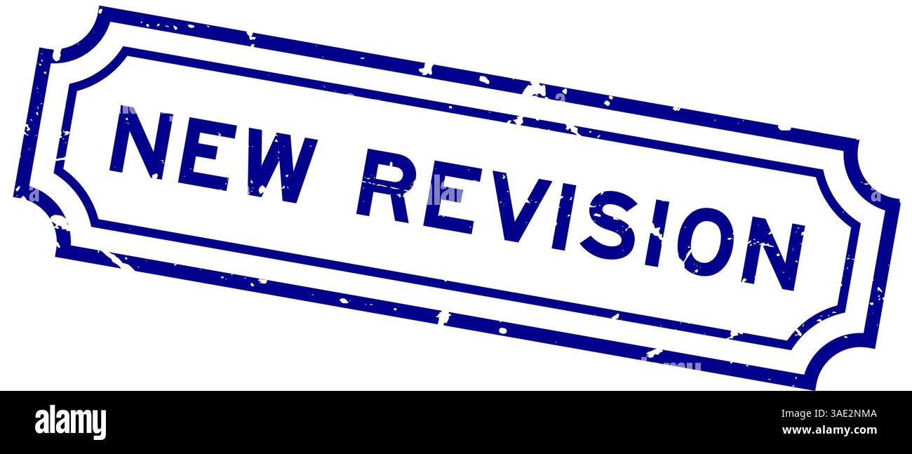 Grunge blue new revision word square rubber stamp on white background ...