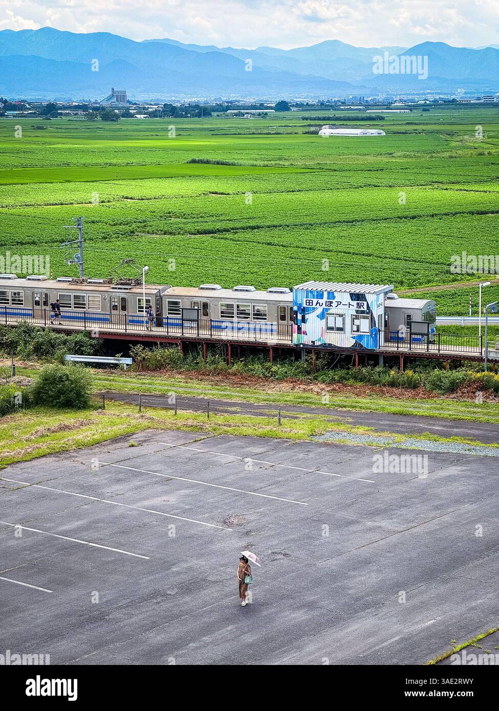 rice field art Inakadate Village Observatory, in Aomori, Japan. High ...