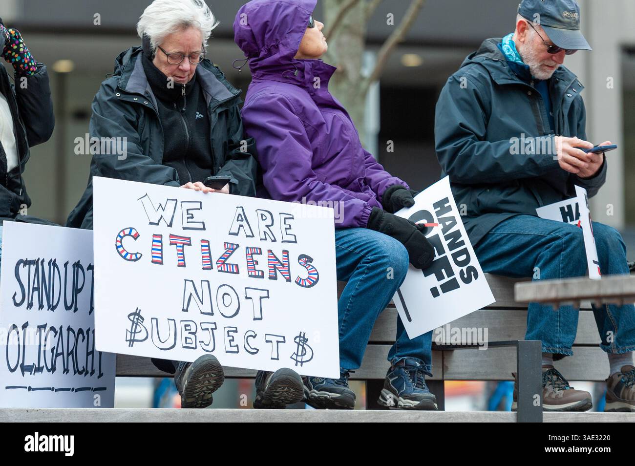 Hands Off! Rally at Boston City Hall Plaza, organized by Mass 50501, as ...