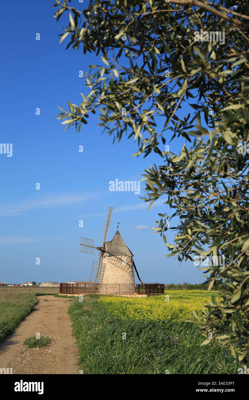 Moulin de Claira, a restored windmill near Claira in Pyrénées ...