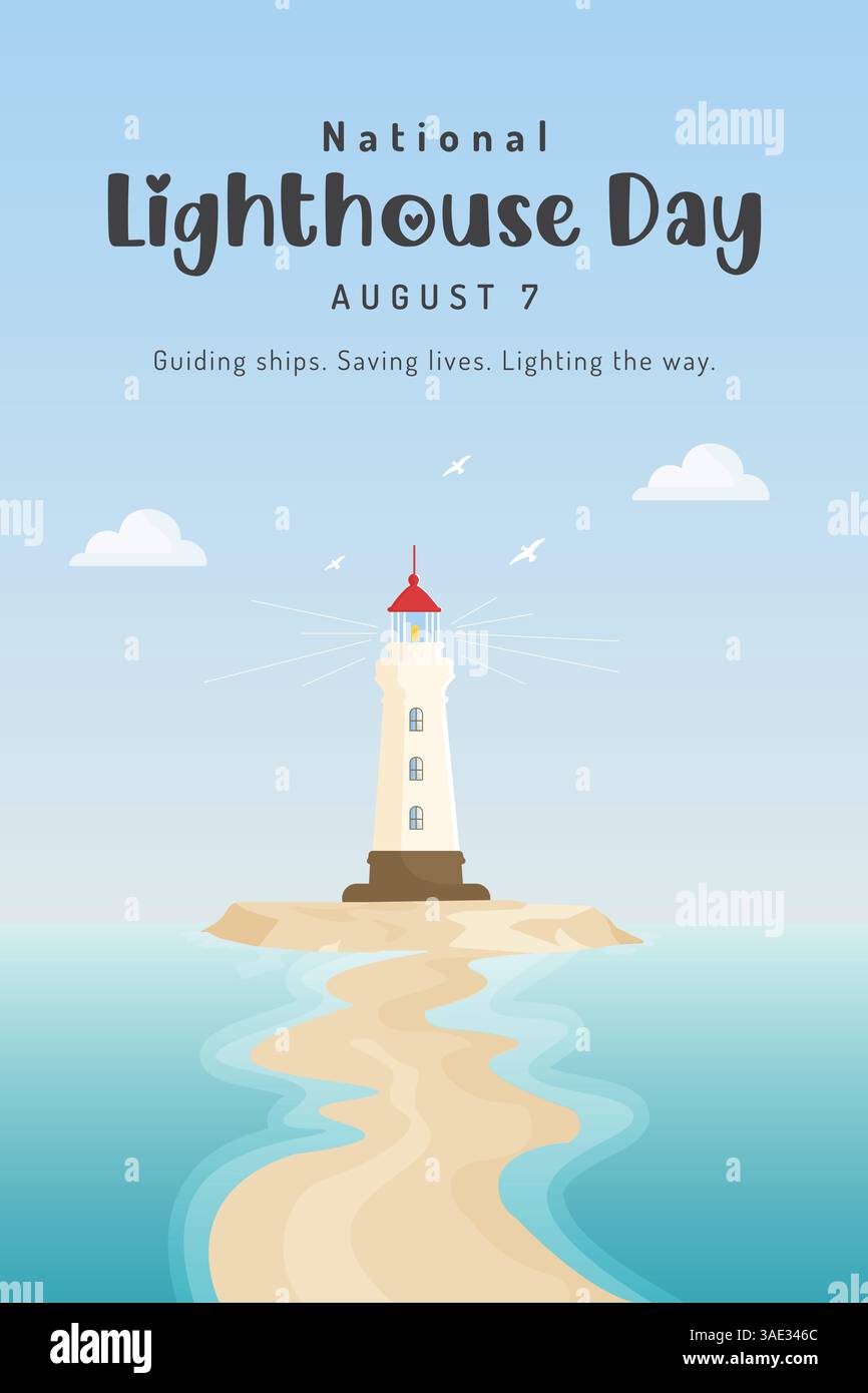National Lighthouse Day poster flat vector illustration Stock Vector ...