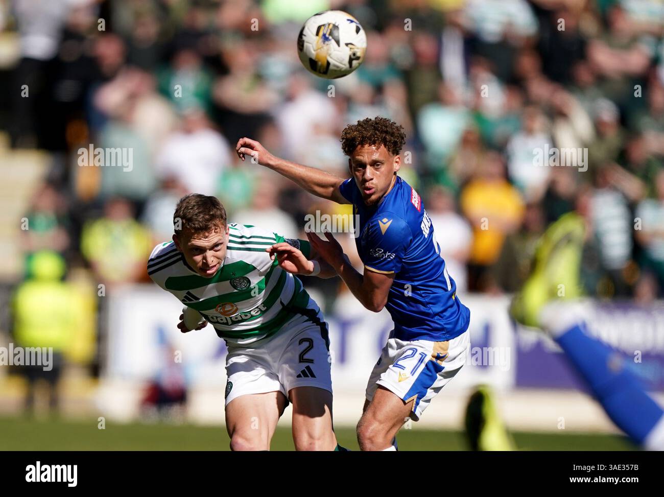 Celtic's Alistair Johnston (left) and St Johnstone's Stephen Duke ...