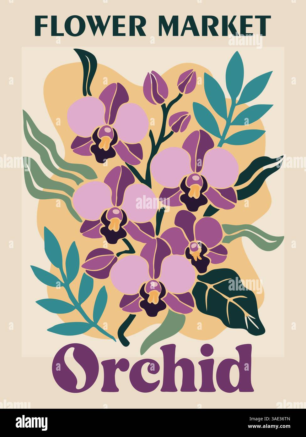 Abstract Flower Market Orchid retro art poster Stock Vector Image & Art ...