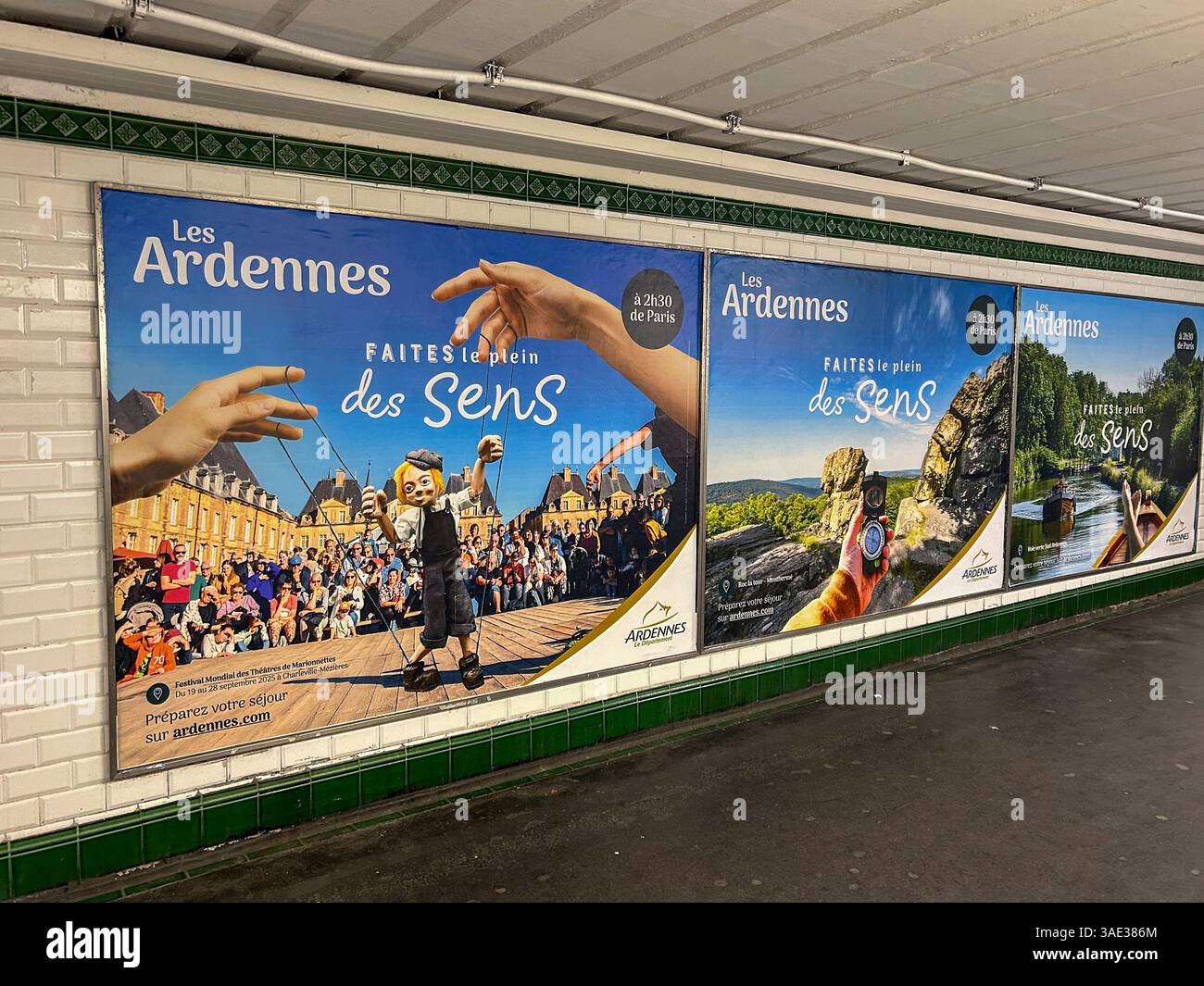 Paris, France, French Travel Posters on Display in Hall of Paris Metro ...