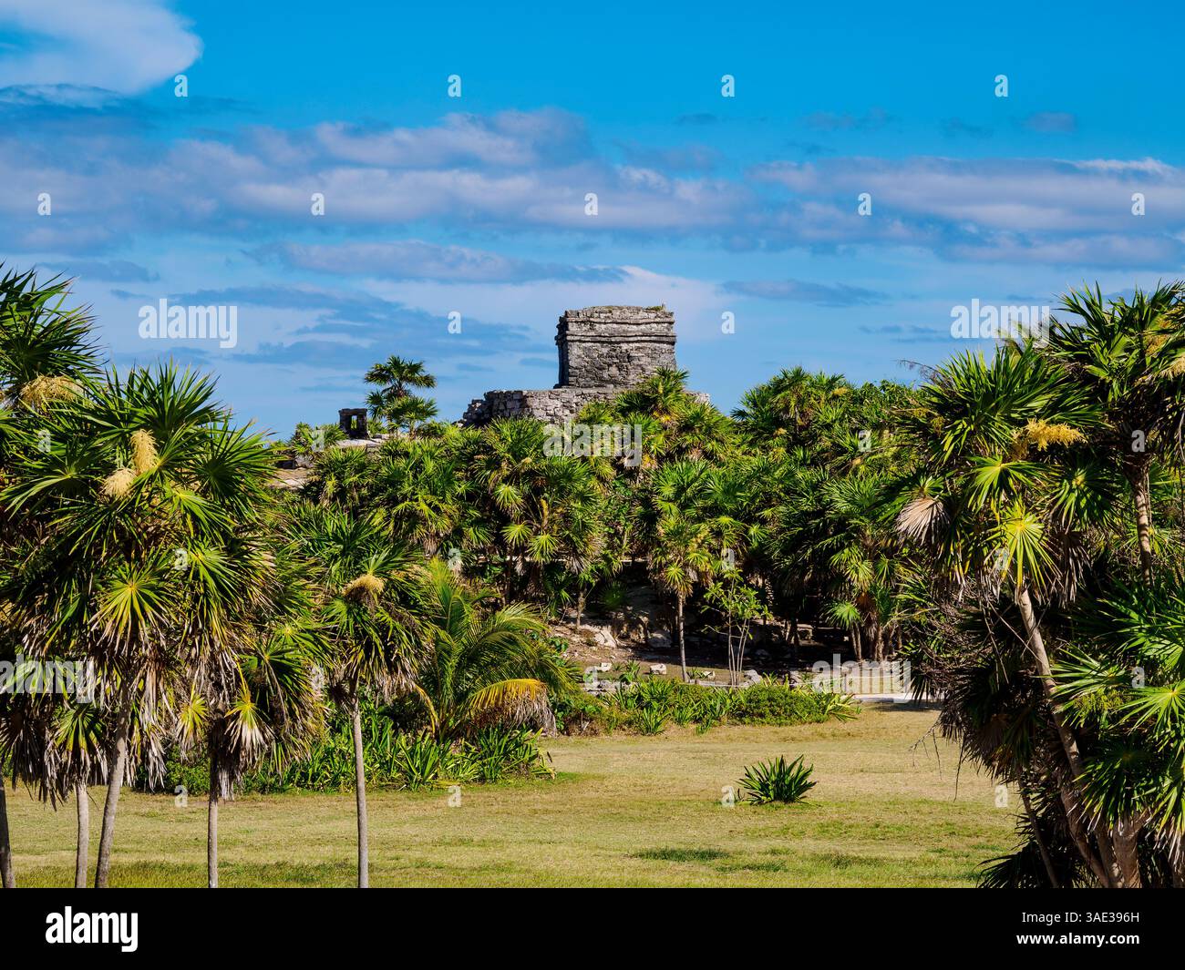 View towards the Temple of the God of Wind, Tulum Archeological Site ...