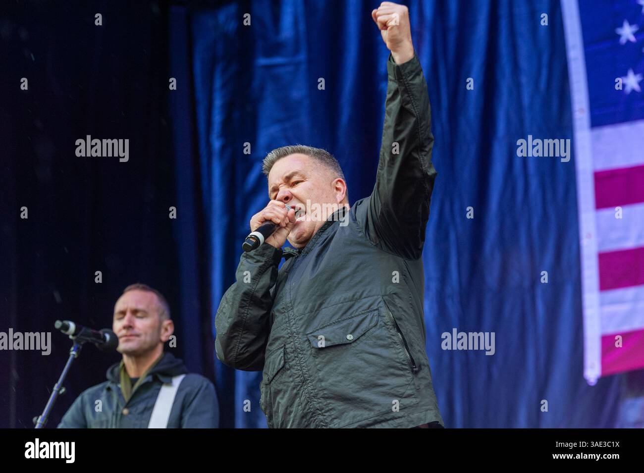 Dropkick Murphys performing on stage at the Hands Off! Rally, organized ...