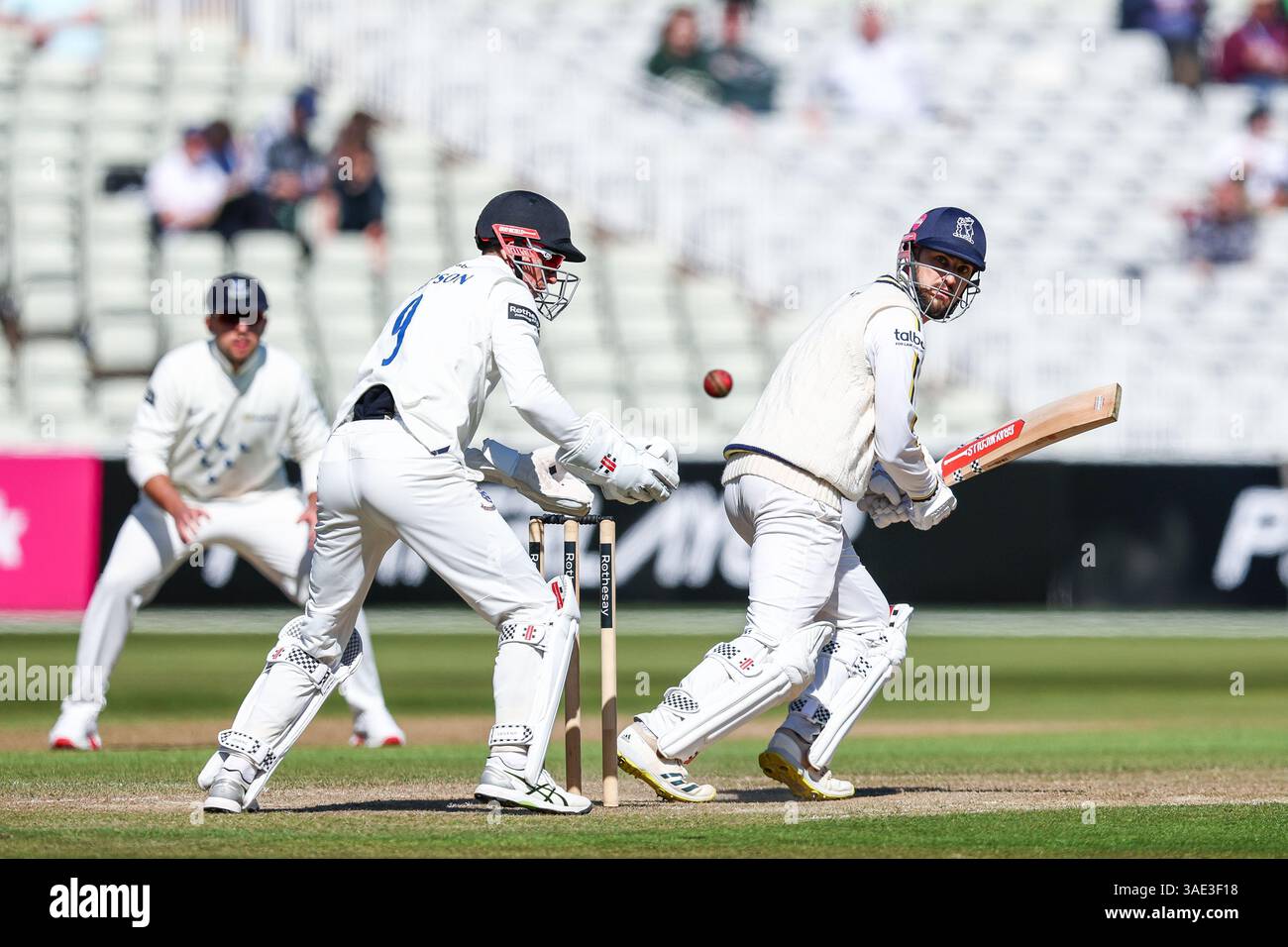Birmingham, UK. 06th Apr, 2025. #30, Ed Barnard of Warwickshire edges ...