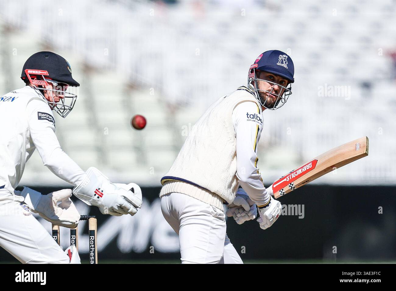 Birmingham, UK. 06th Apr, 2025. #30, Ed Barnard of Warwickshire edges ...
