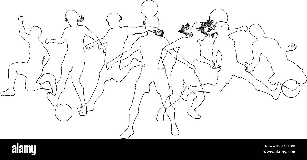 Soccer Football Players Male Female Silhouettes Stock Vector Image ...