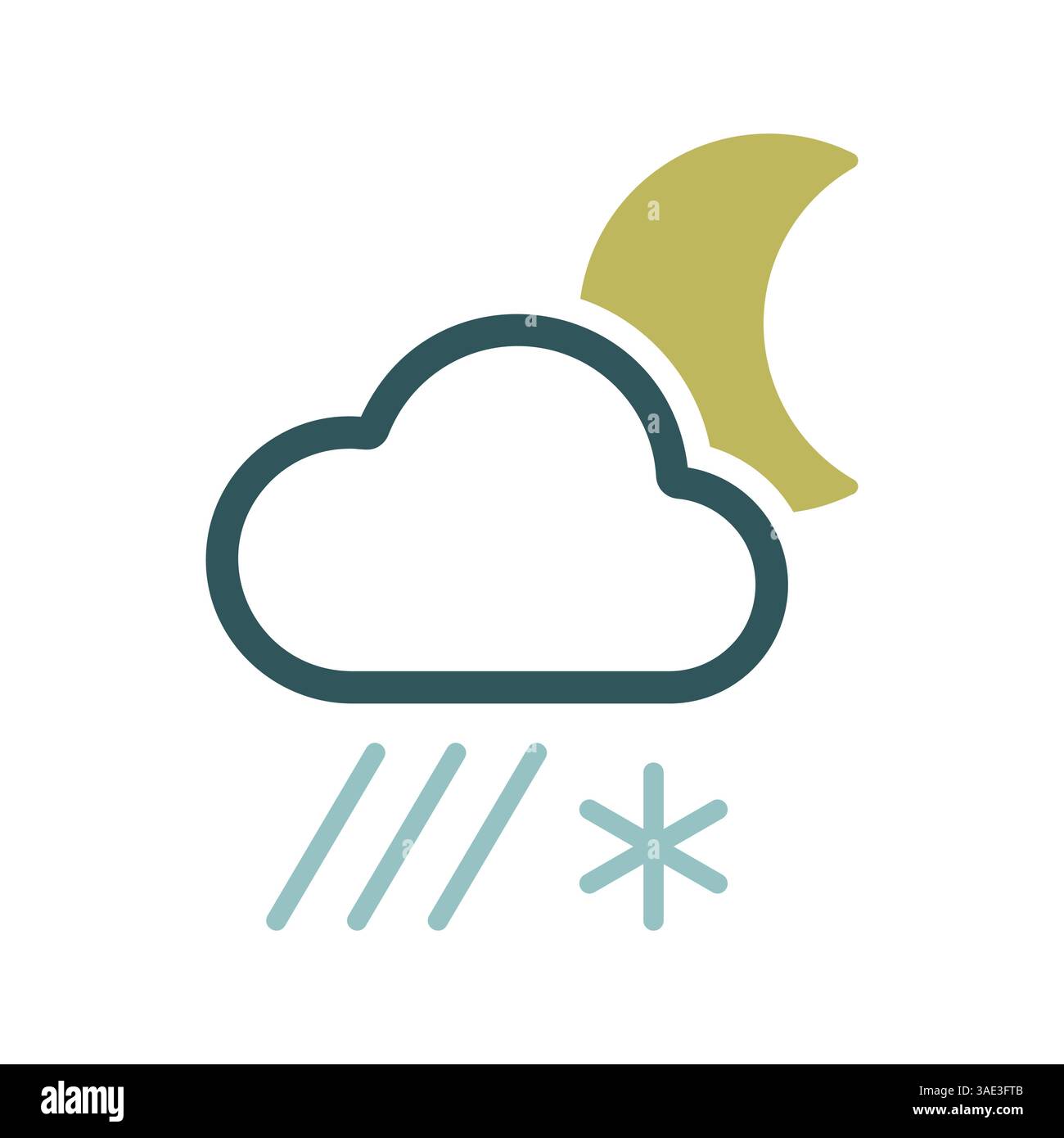Rain cloud with snow moon icon. Meteorology sign. Graph symbol for ...