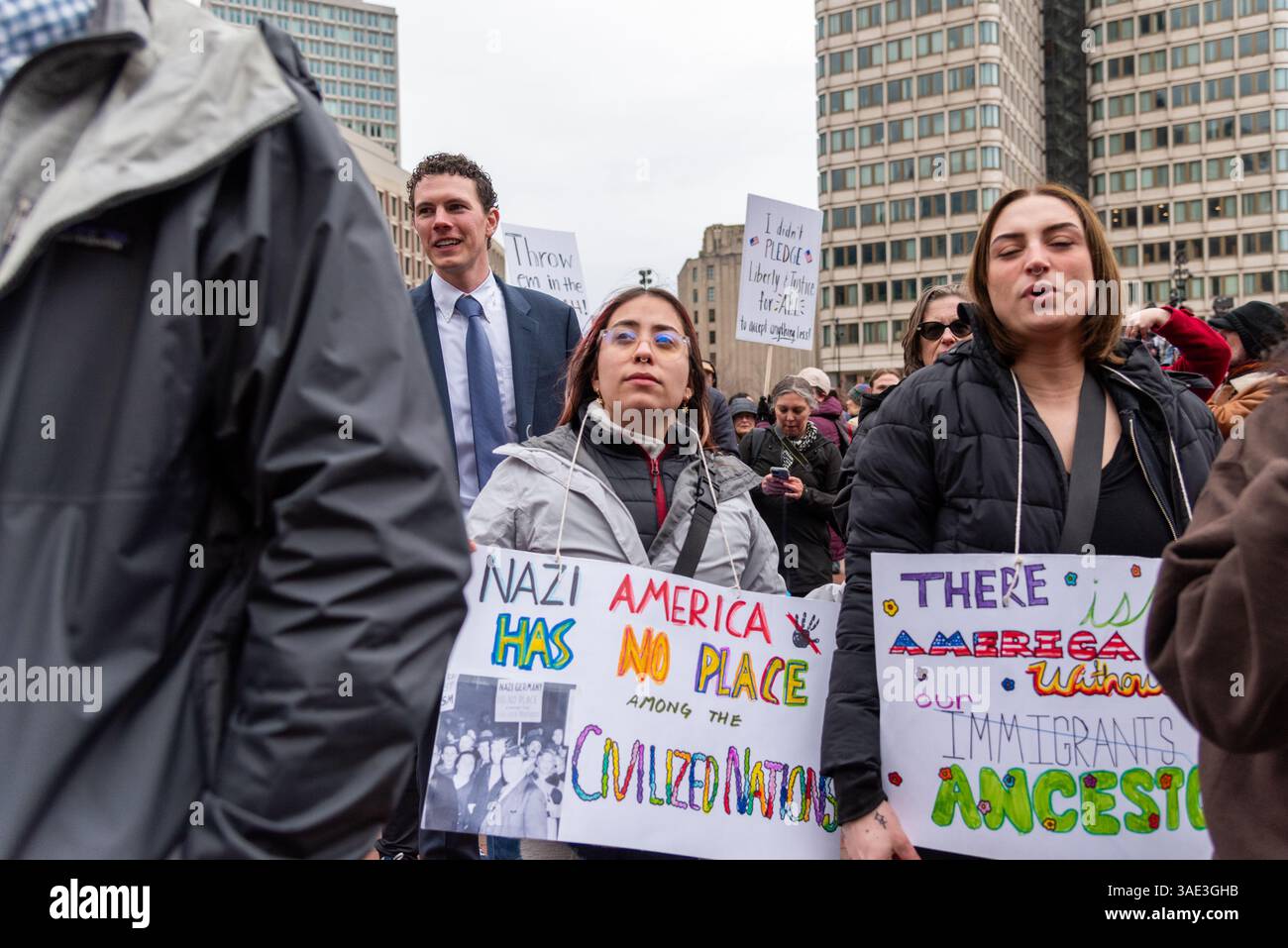 Hands Off! Rally at Boston City Hall Plaza, organized by Mass 50501, as ...