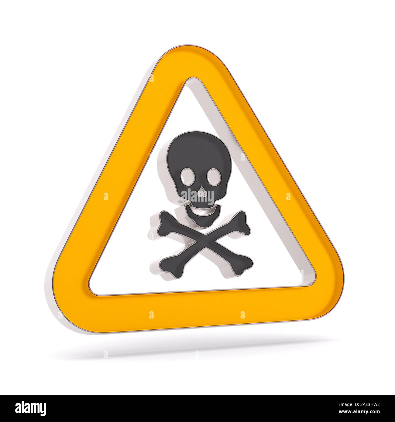 Skull and crossbones into triangle on white background. Isolated 3D ...