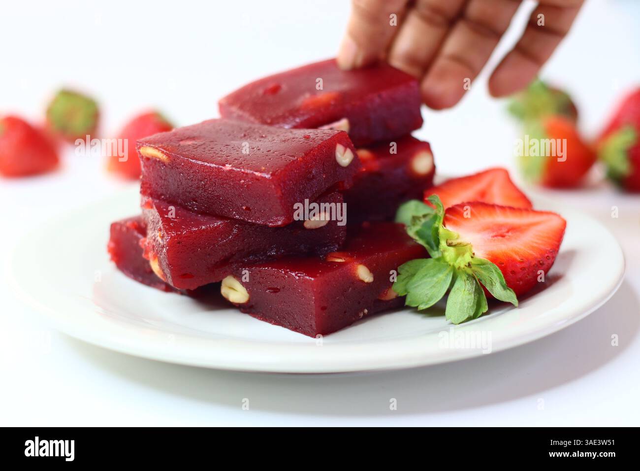 Strawberry halwa, a smooth Indian dessert with a rich pink hue Stock ...