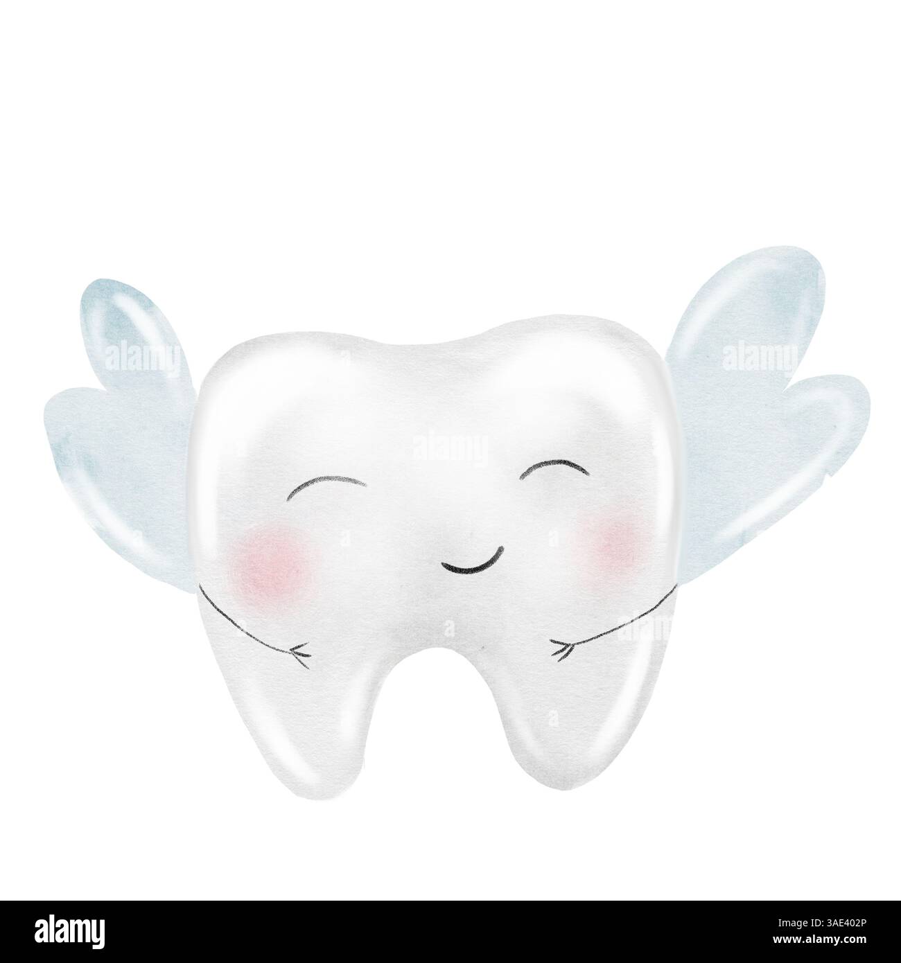 Baby tooth watercolor. Cute cartoon molar with crown on isolated white ...