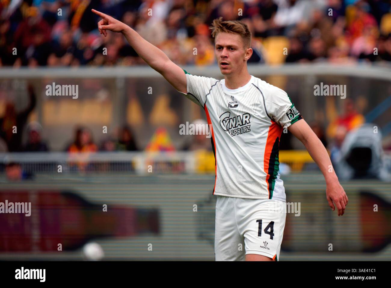 Lecce, Italy. 06th Apr, 2025. Hans Nicolussi Caviglia of Venezia FC ...