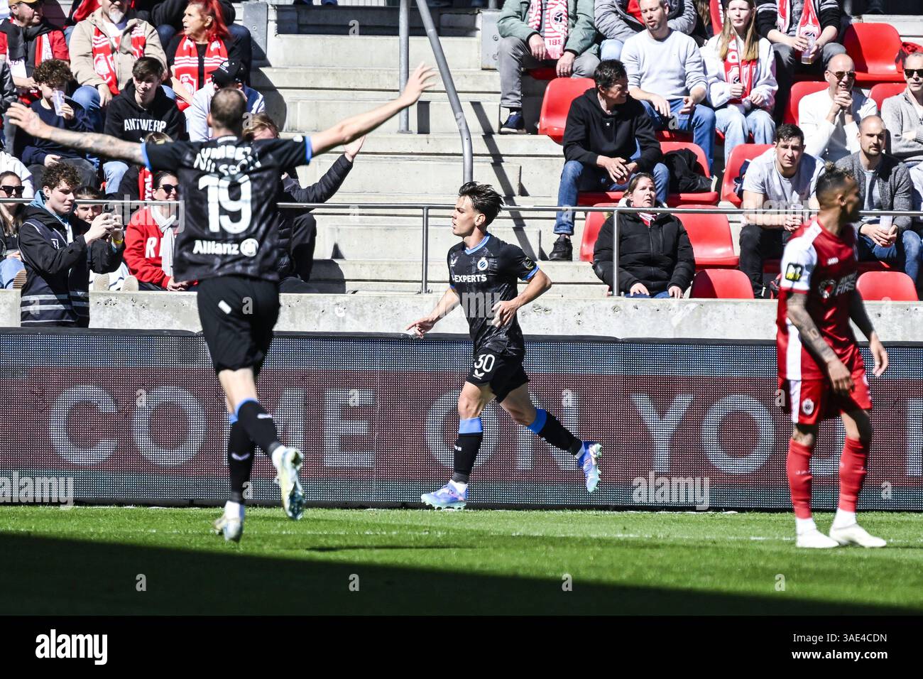 Antwerpen, Belgium. 06th Apr, 2025. Club's Ardon Jashari celebrates ...