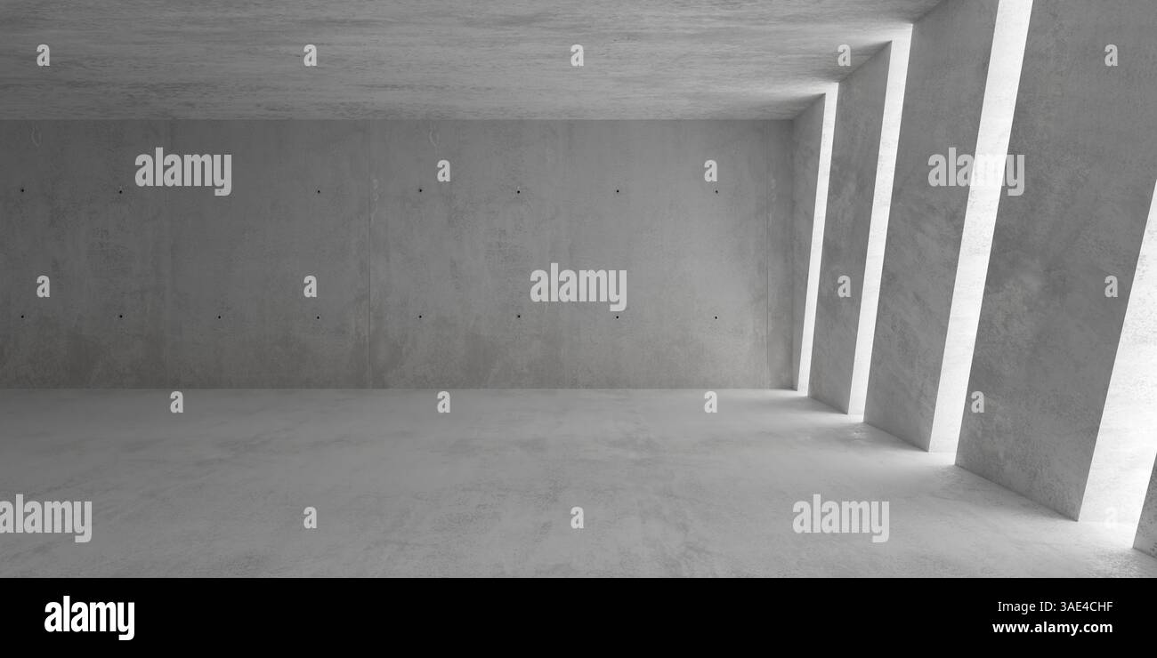 Abstract empty, modern concrete room with diagonal light stripes ...