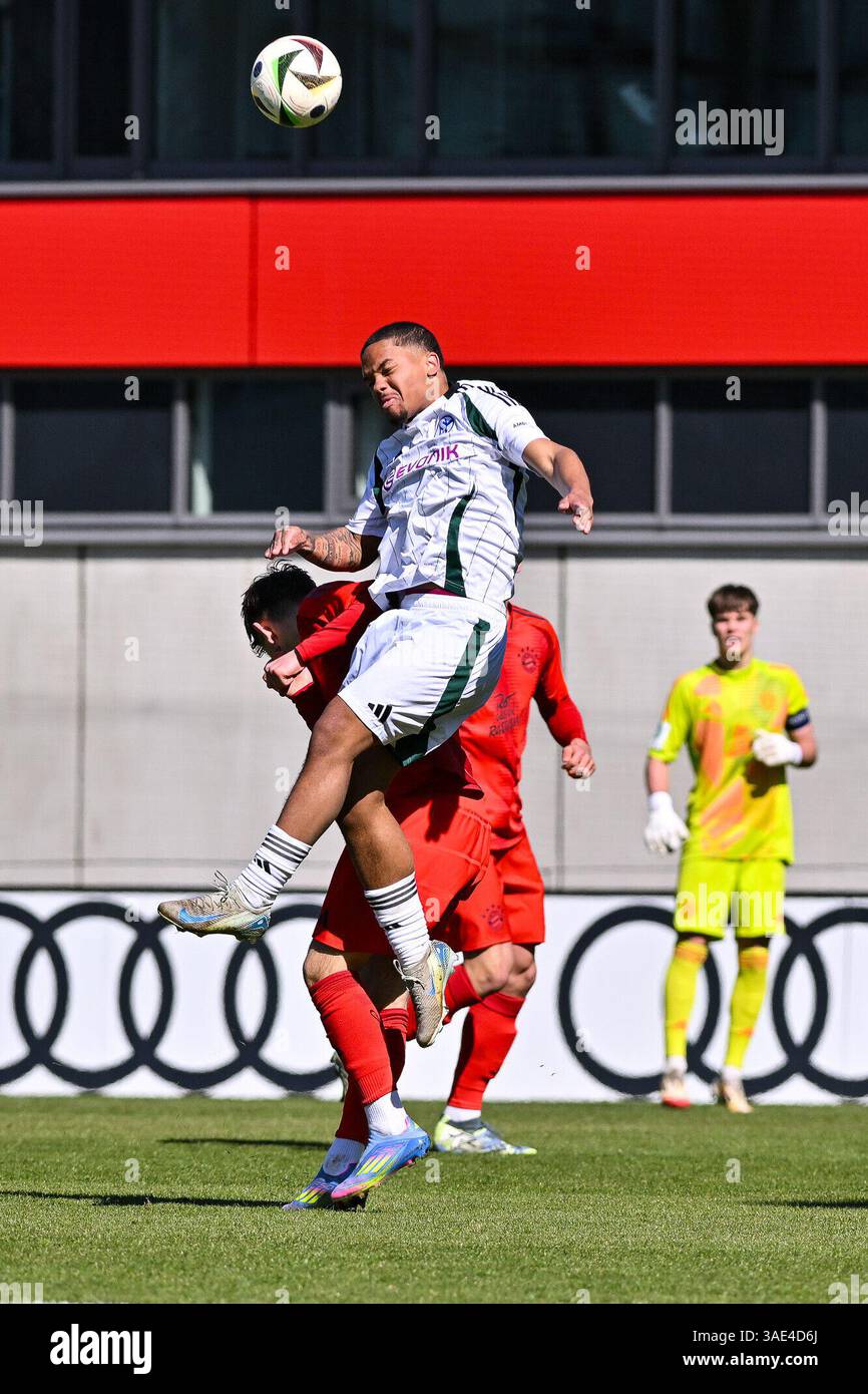 Kopfballduell David DAIBER (FCB #8) und Yannick Bruno NUMBISIE (FC ...