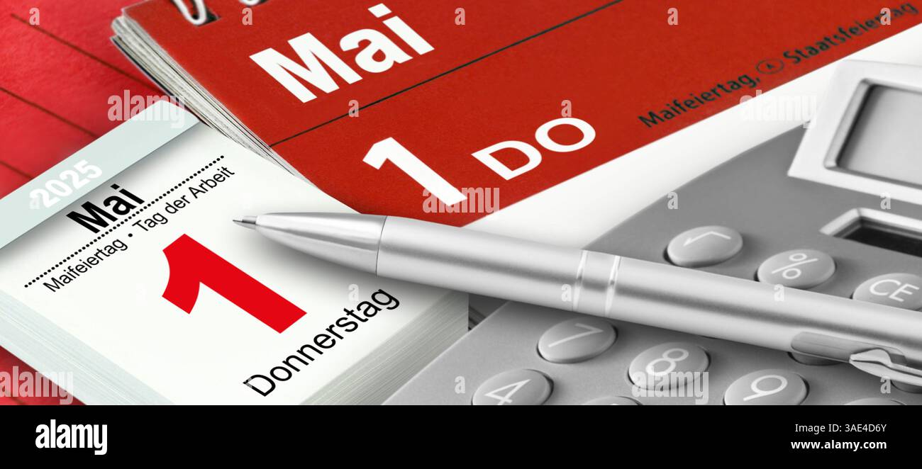 Deutscher Kalender Datum 1. Mai 2025 mit Rechner Tag der Arbeit Stock ...