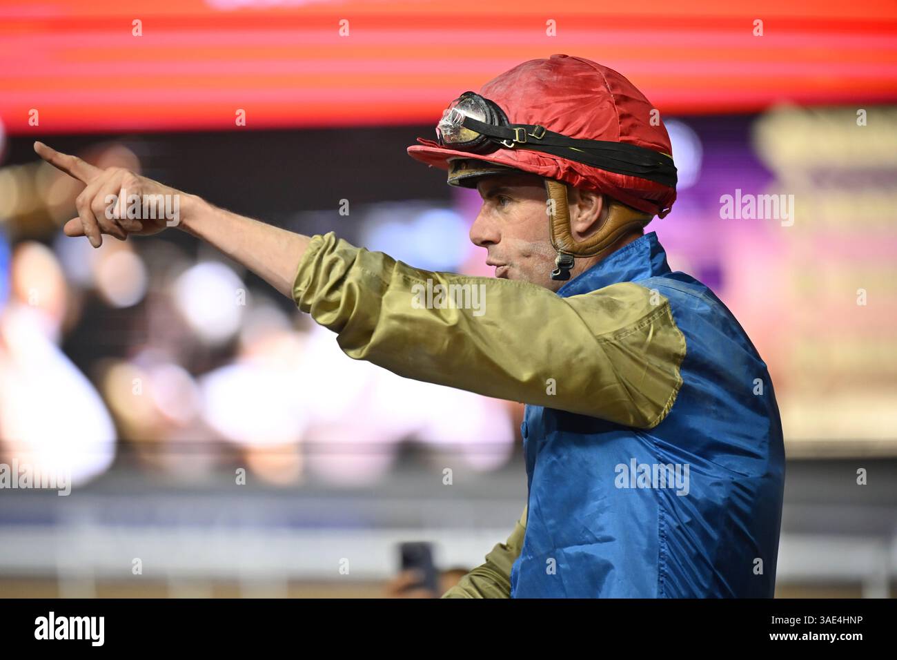 DUBAI, UAE, 5th April 2025. French jockey Florent Geroux gestures after ...