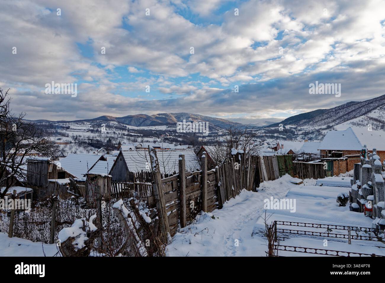Village of Rasinari with traditional Romanian countryside houses with ...