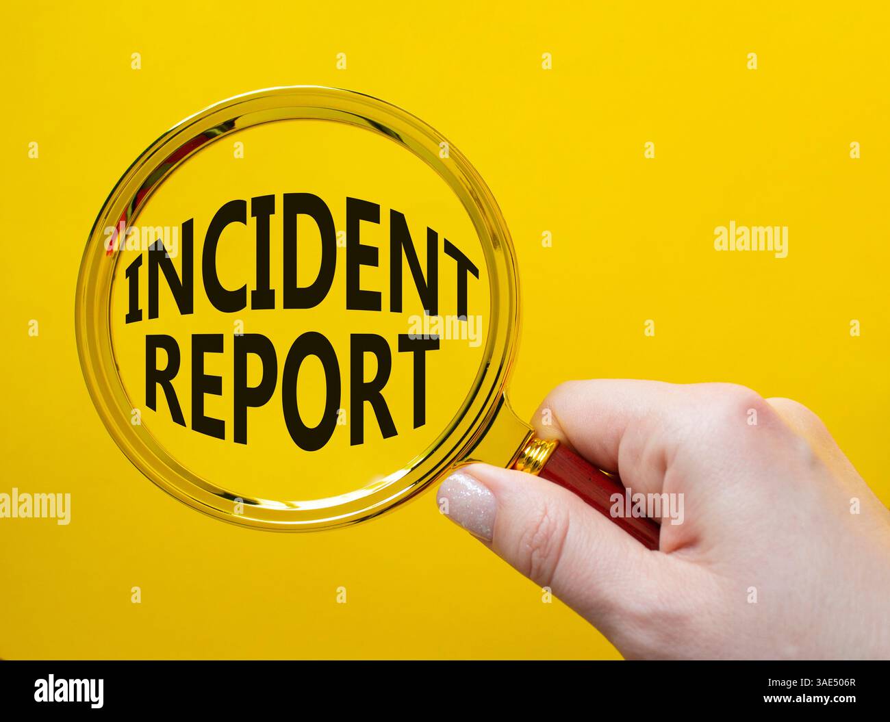 Incident Report symbol. Concept word Incident Report on magnifying glass. Businessman hand ...