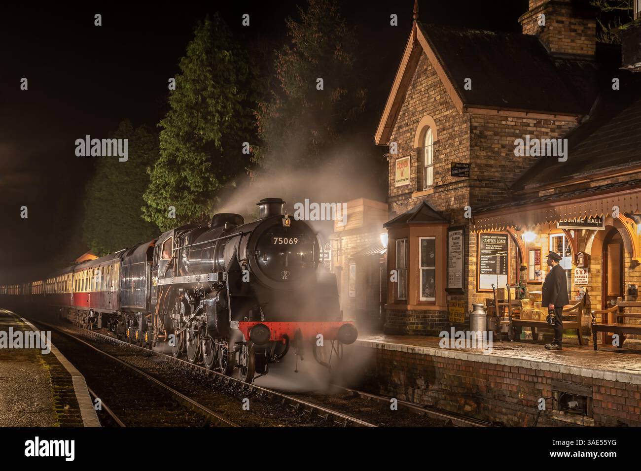 BR 4-6-0 '4MT' No. 75069, Hampton Loade station, Shropshire, England ...