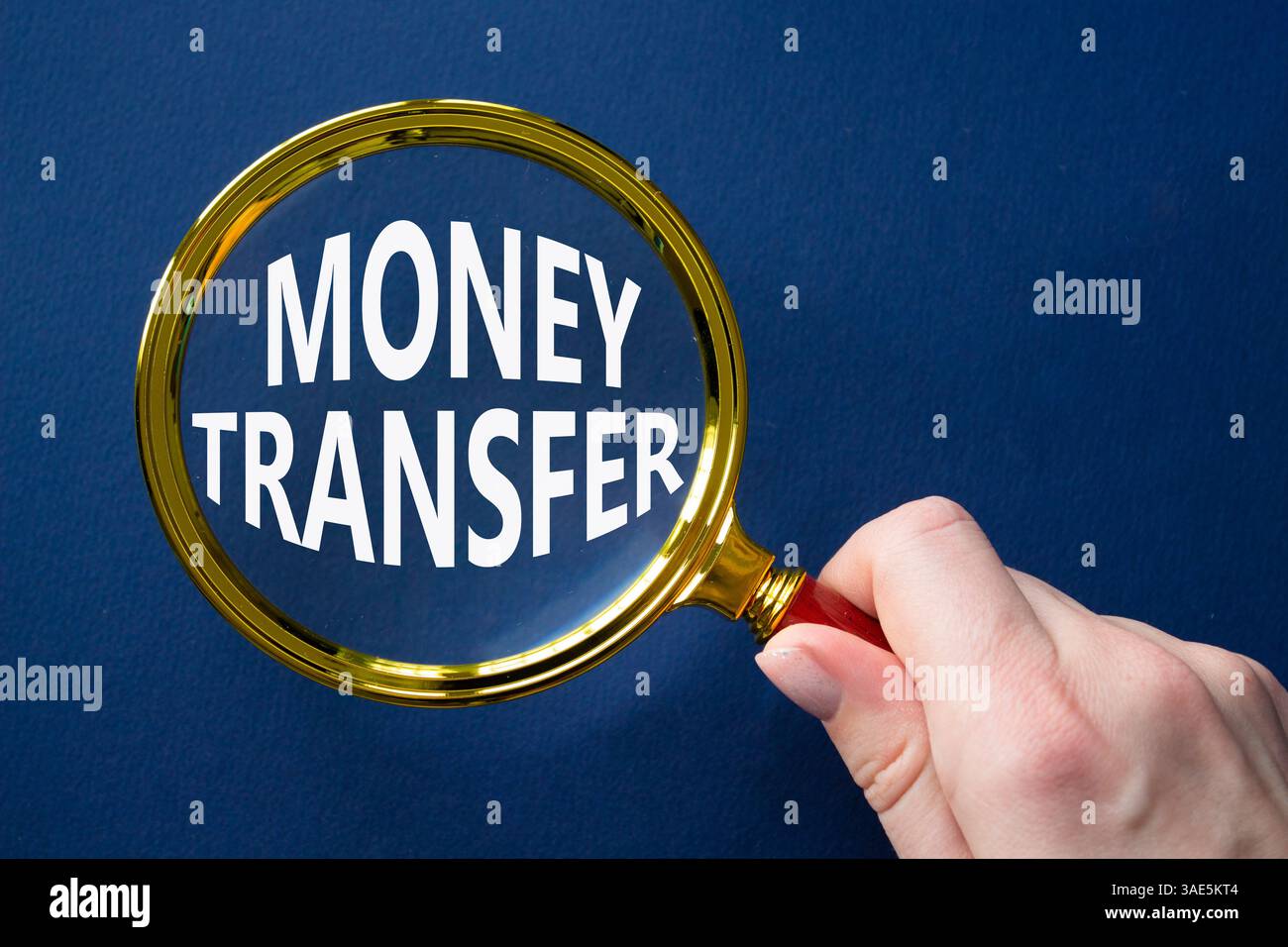 Money Transfer symbol. Magnifying Glass with Concept word Money ...