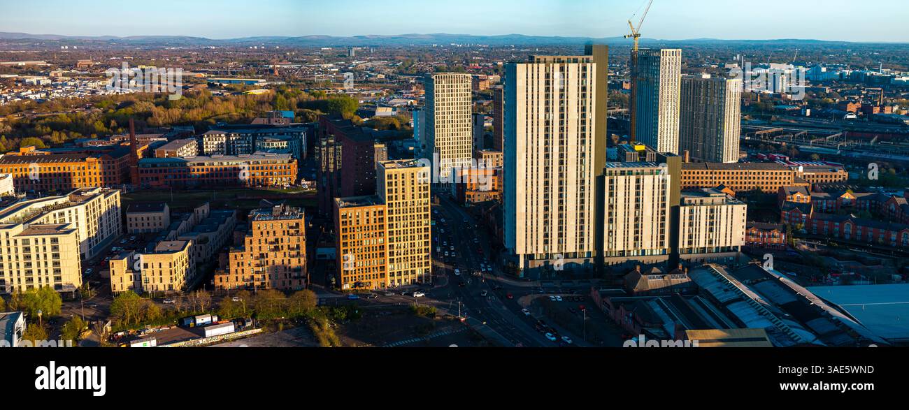 Aerial Panorama of New Islington Green area in Manchester UK Stock ...