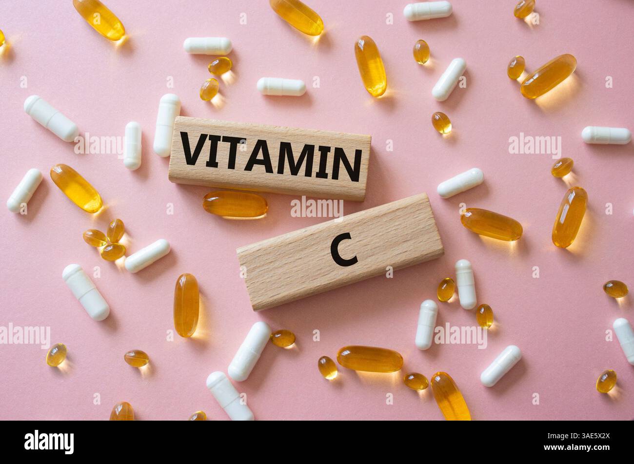 Vitamin C symbol. Concept word Vitamin C on wooden blocks. Beautiful ...