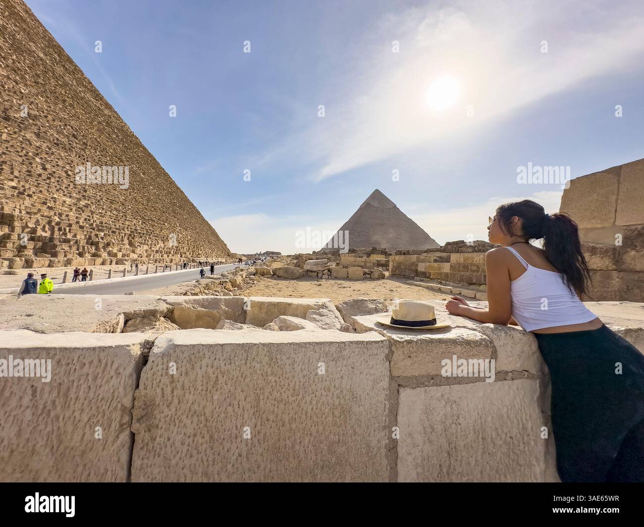 Cairo, Egypt; January 20, 2024: Follow a tourist exploring Keops, the ...