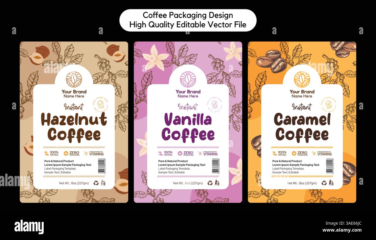 Hazelnut coffee label packaging design Vanilla Coffee label Caramel ...