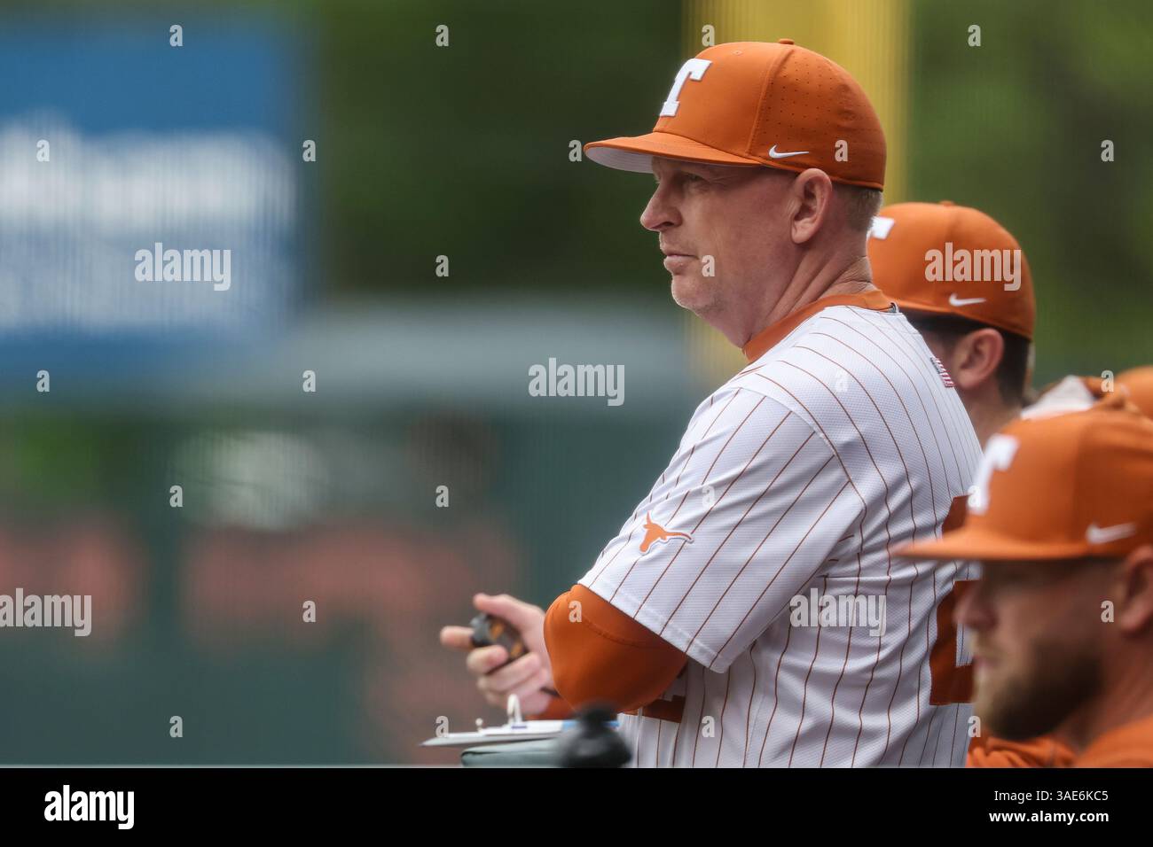 AUSTIN, TX - APRIL 05: Texas head coach Jim Schlossnagle watches play ...