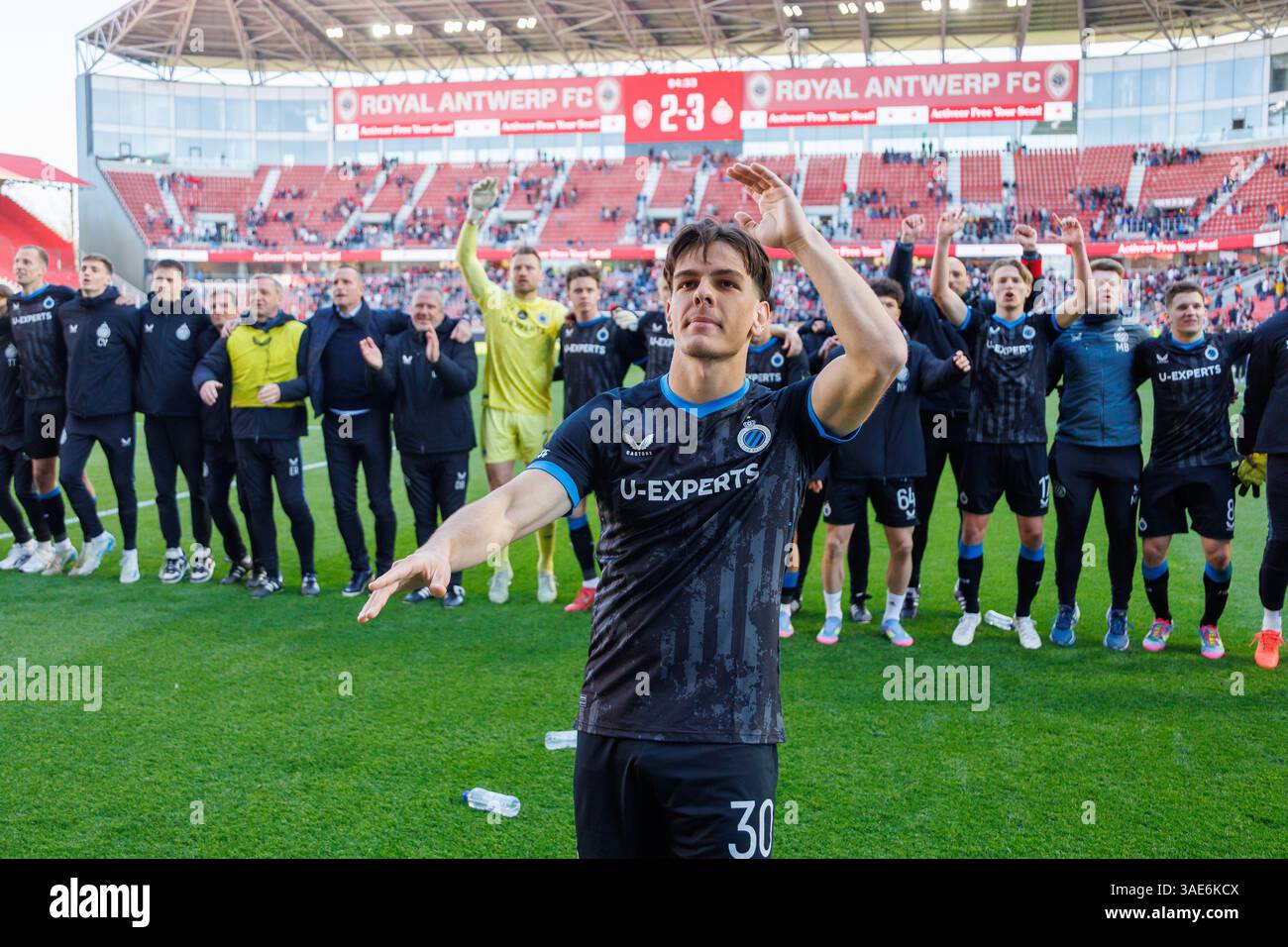 Antwerpen, Belgium. 06th Apr, 2025. Club's Ardon Jashari and Club's ...