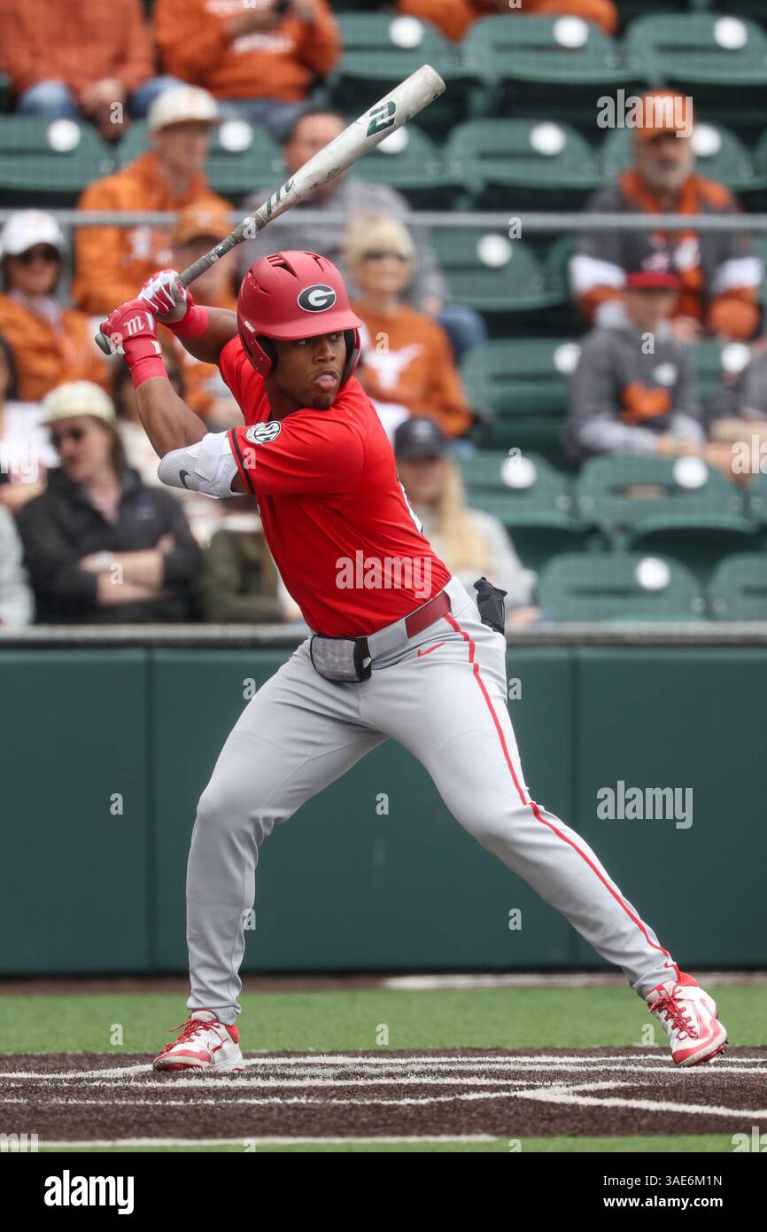 AUSTIN, TX - APRIL 05: Georgia outfielder Devin Obee (21) stands in the ...