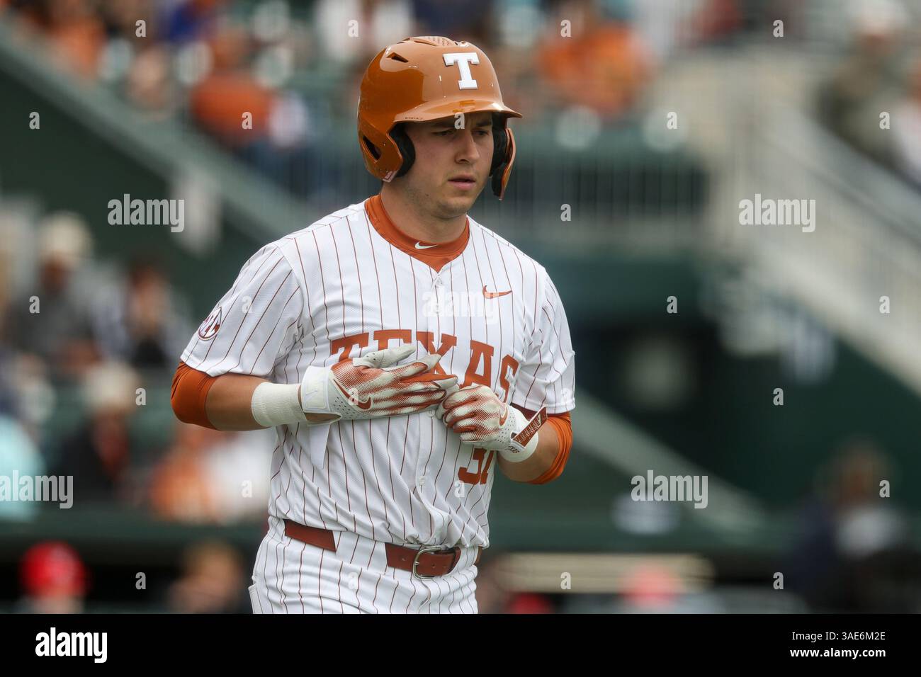 AUSTIN, TX - APRIL 05: Texas infielder Casey Borba (31) jogs to first ...