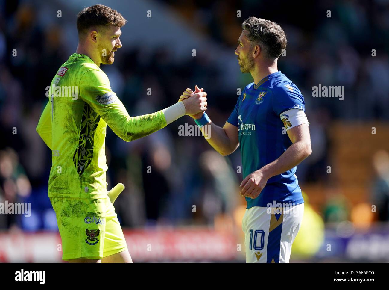 St Johnstone goalkeeper Andy Fisher (left) and Nicky Clark celebrate ...