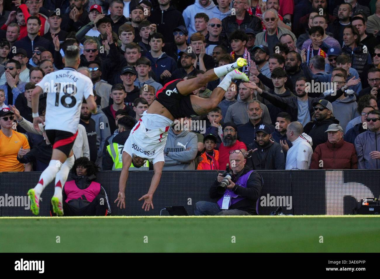 Fulham's Rodrigo Muniz celebrates after scoring his side's third goal ...