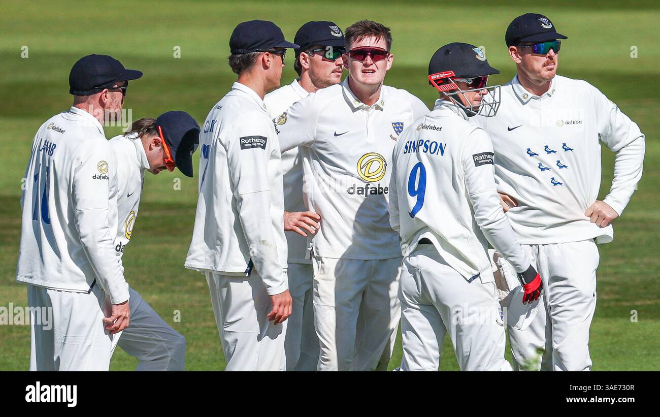 Birmingham, UK. 06th Apr, 2025. #16, Jack Carson of Sussex (no cap) is ...