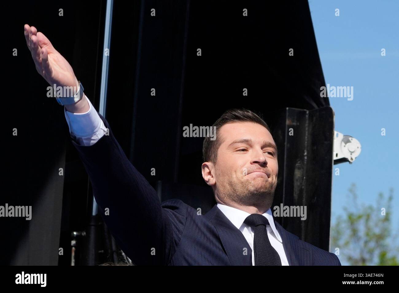 The leader of France's National Rally (RN) Jordan Bardella arrives as ...