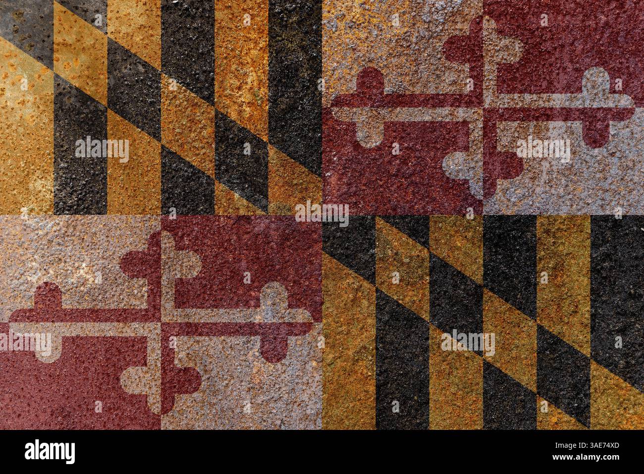 Maryland State Flag. Dirty Maryland state flag on rusty metal surface ...