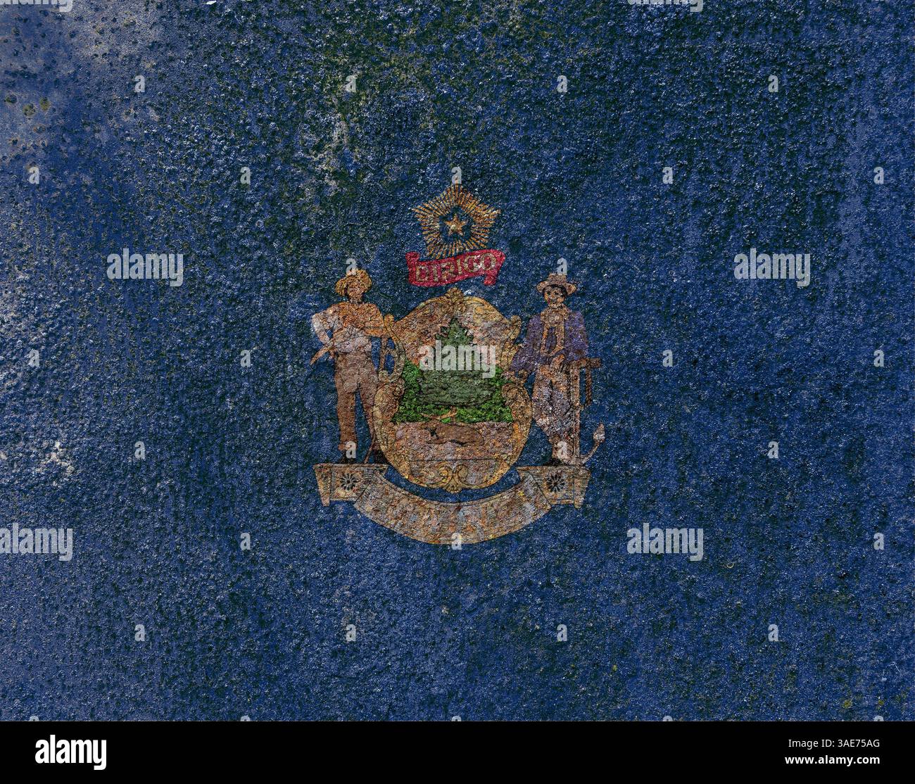 Maine State Flag. Dirty Maine state flag on rusty metal surface. Rusty ...