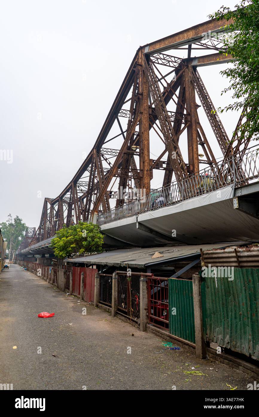 A low-angle shot of the historic Long Bien Bridge in Hanoi, Vietnam ...