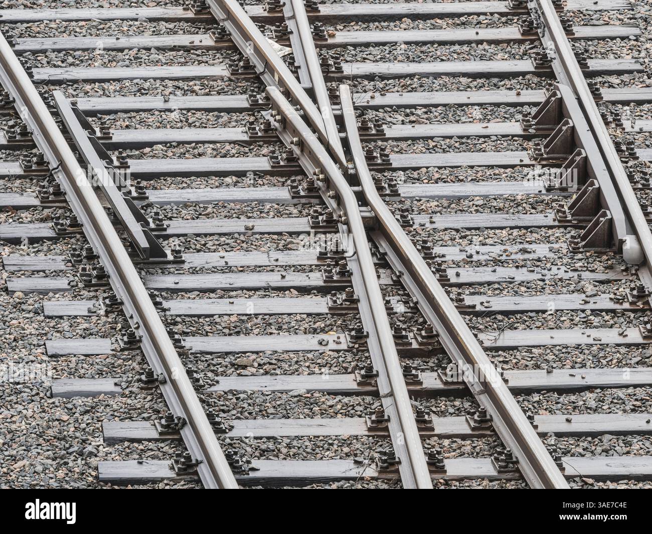 Railway tracks in Gothenburg are seen intersecting, demonstrating the ...
